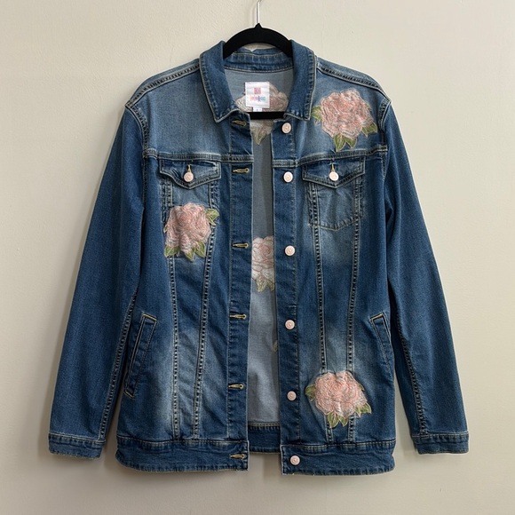 LuLaRoe | Jackets & Coats | Rare Lularoe Jaxon Floral Denim Jacket ...